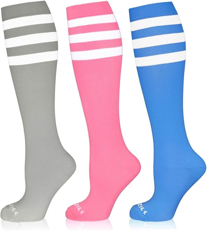 Swag Compression Socks (20-30mmHg) - [3-pairs] Stripes Gray/Pink/Blue ...